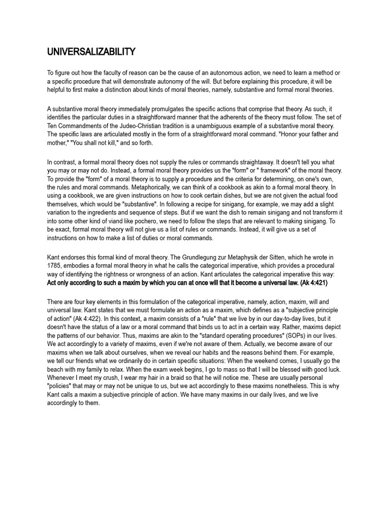 UNIVERSALIZABILITY | Download Free PDF | Immanuel Kant