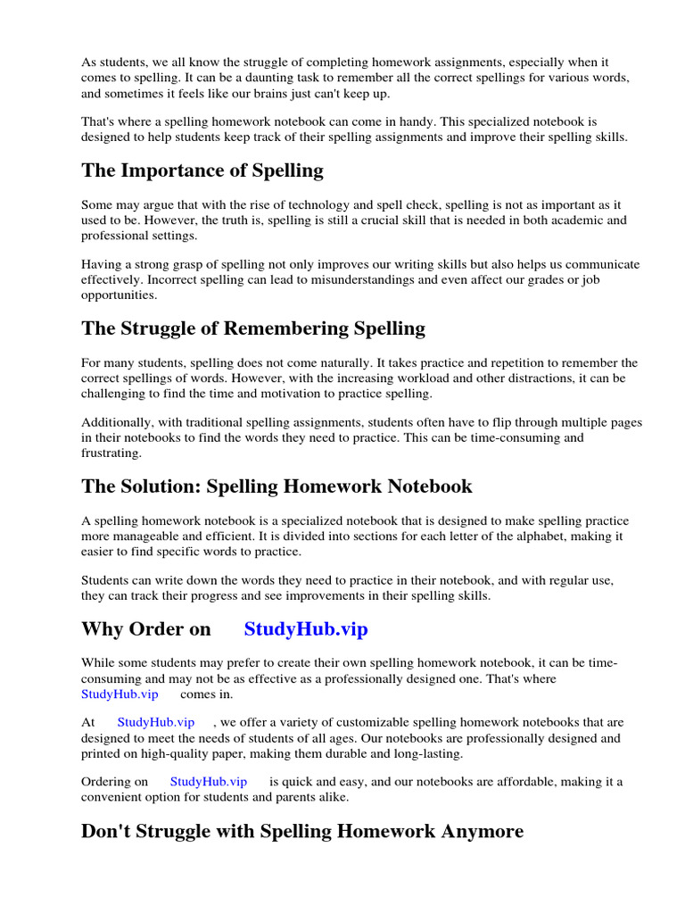 Spelling Homework Notebook | PDF | Phonics | Homework
