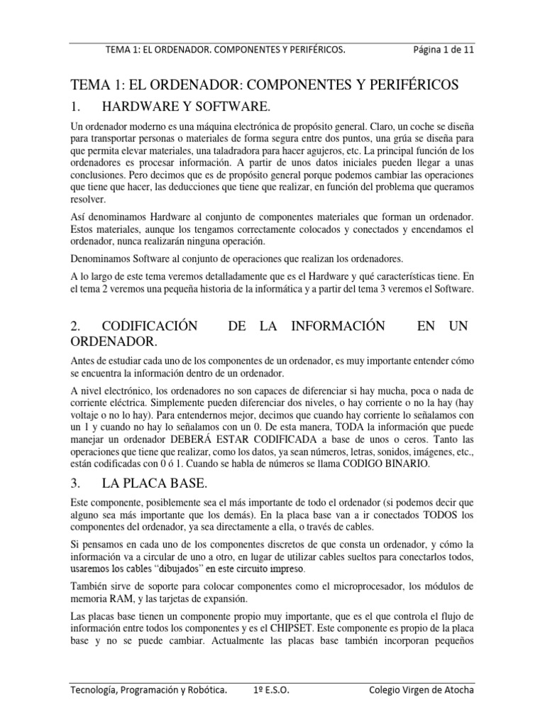 T1. El Ordenador | PDF | Microprocesador | Impresora (Computación)
