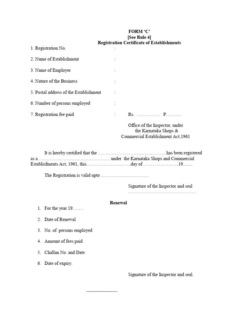 Form C Registration Certificate of Establishments | PDF