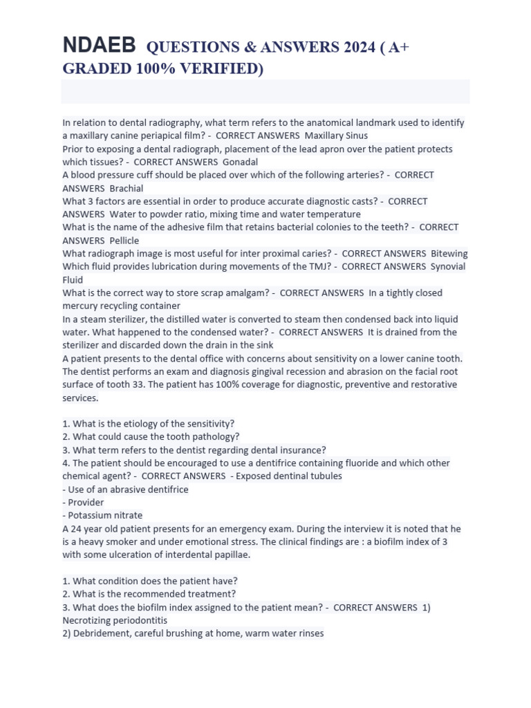 Ndaeb: Questions & Answers 2024 (A+ Graded 100% Verified) | Download ...