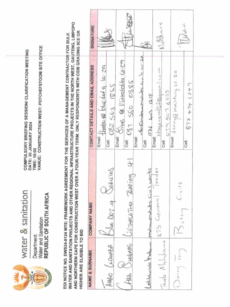 Eoi Notice No. Dws24-0124 Wte Briefing Attendance Register | PDF