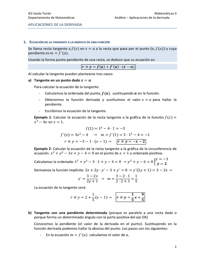 Aplicaciones de La Derivada | Descargar gratis PDF | Pendiente | Tangente