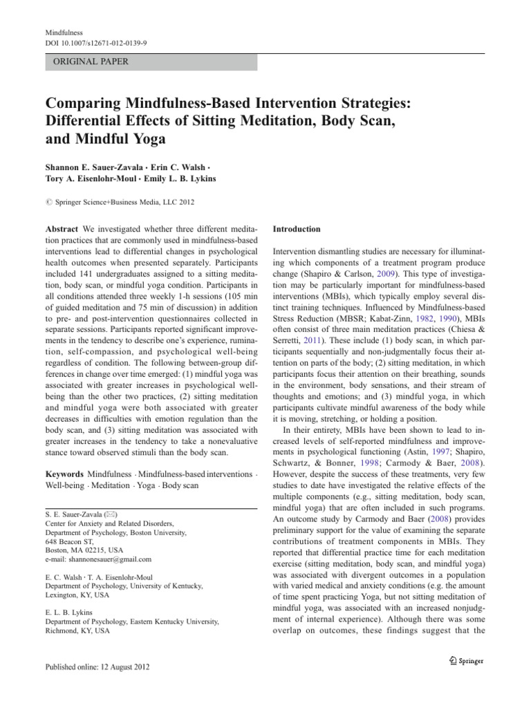 Comparing Mindfulness-Based Intervention Strategies: Differential ...