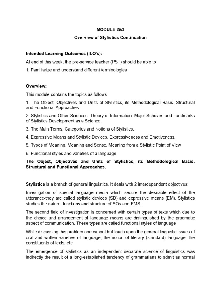 MODULE 23 Overview of Stylistics Continuation | PDF | Semantics | Linguistics