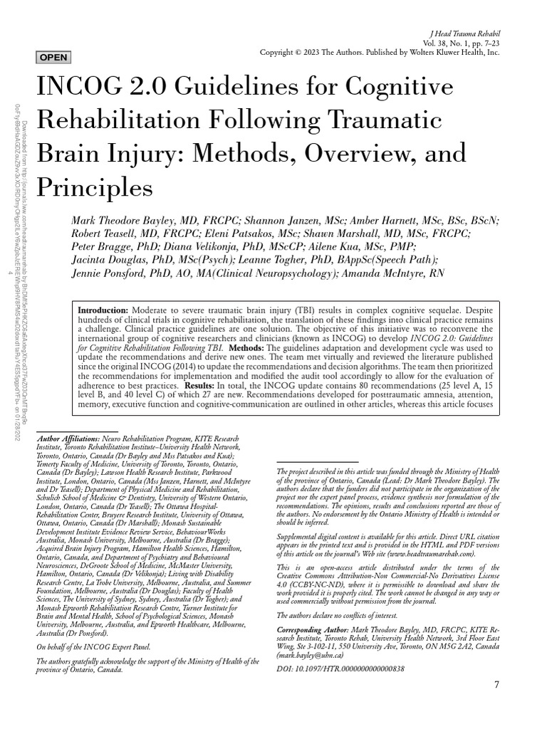 Incog 2 0 Guidelines For Cognitive Rehabilitation.2 | PDF | Traumatic ...
