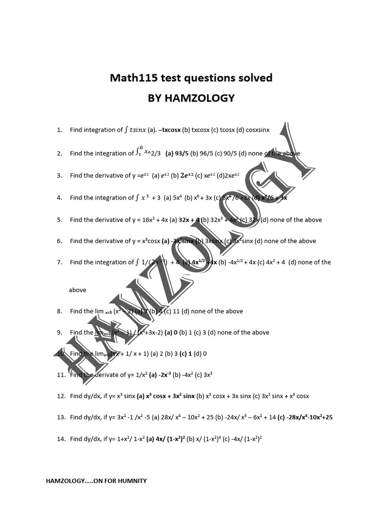 Math 115 Tests Questions Solved-1 | PDF | Mathematical Analysis ... Math 115 Tests Questions Solved-1 | PDF | Mathematical Analysis ...