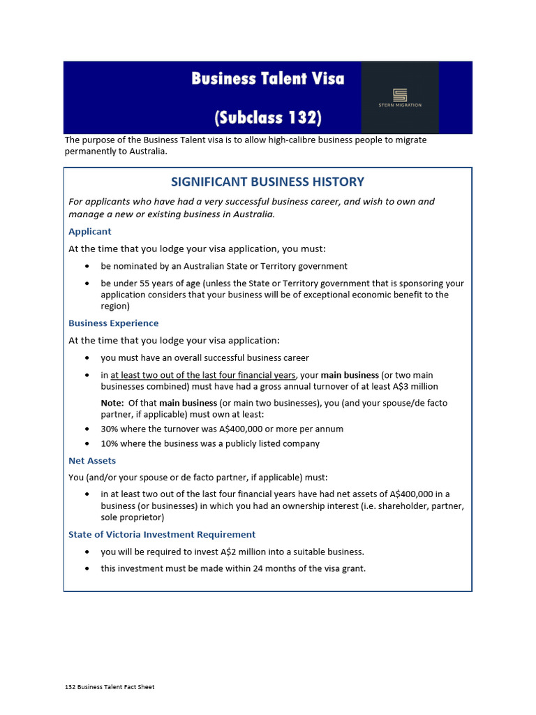 132 Business Talent Fact Sheet TS | PDF | Travel Visa