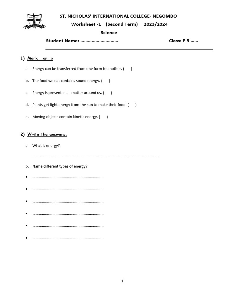 Sci Worksheet - Second Term | PDF | Nature | Physical Quantities