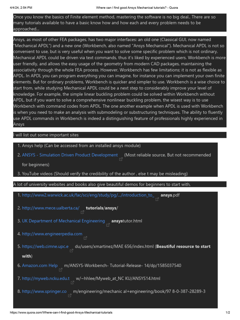 Ansys Mechanical Tutorial Resources | PDF | Finite Element Method ...