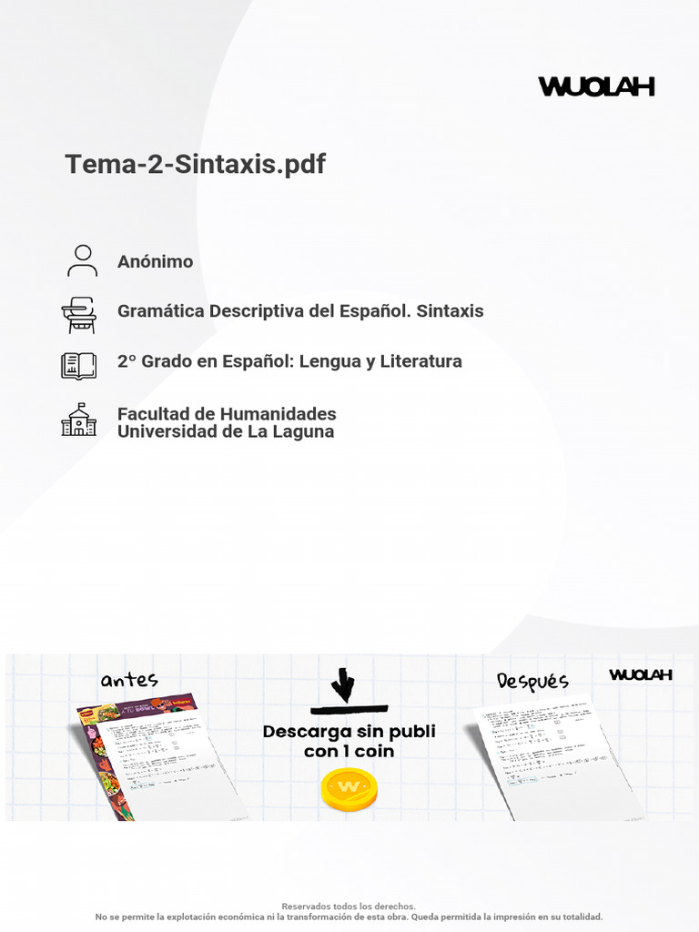 Wuolah Free Tema 2 Sintaxis | PDF | Sustantivo | Sintaxis