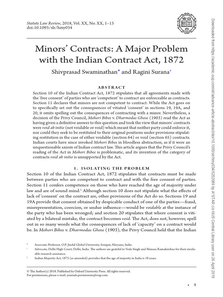 SLR Minors' Contracts Swaminathan and Surana | PDF | Common Law ...