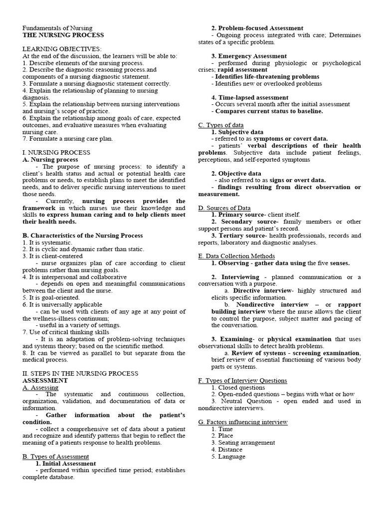 Week3-5Nursing Process-OUTLINE | PDF | Medical Diagnosis | Nursing