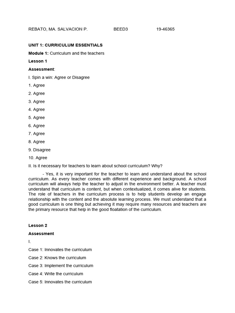 curriculum answers | PDF | Curriculum | Teachers