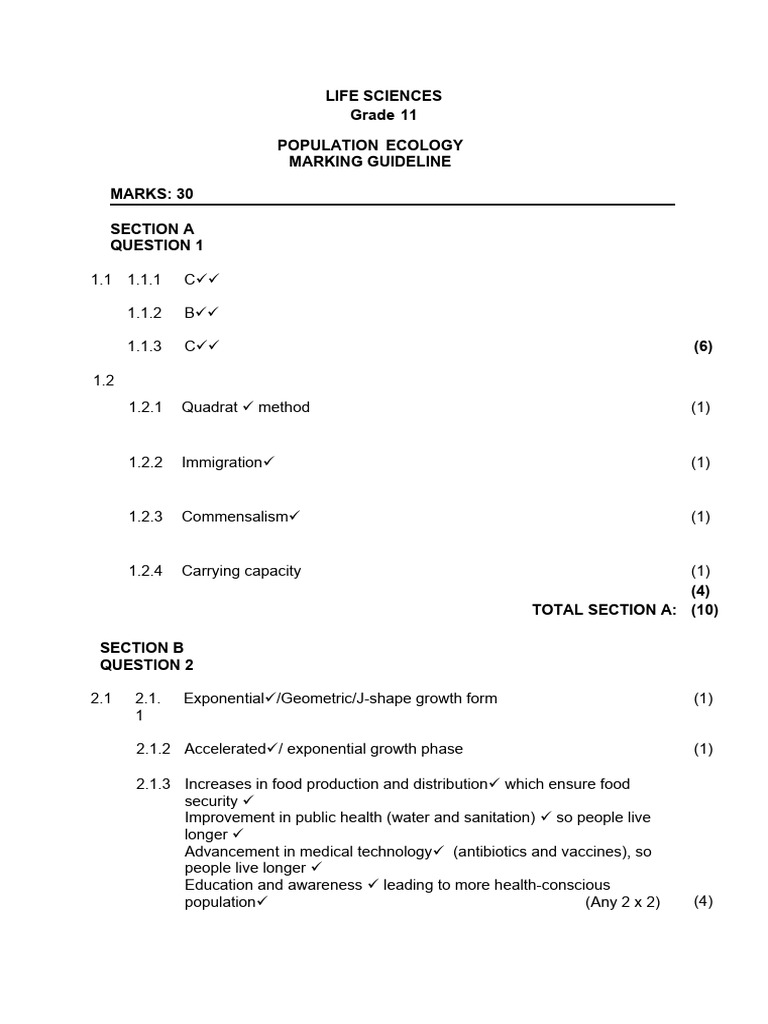 Grade 11 Topic Test Population Ecology Memo Pdf Population