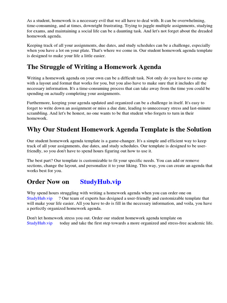 Student Homework Agenda Template | PDF | Homework | Page Layout