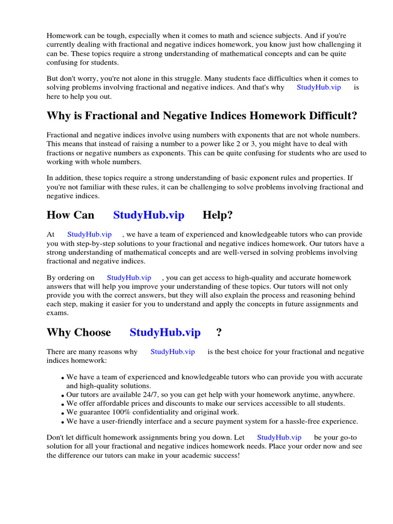 Fractional and Negative Indices Homework Answers | PDF | Facebook ...