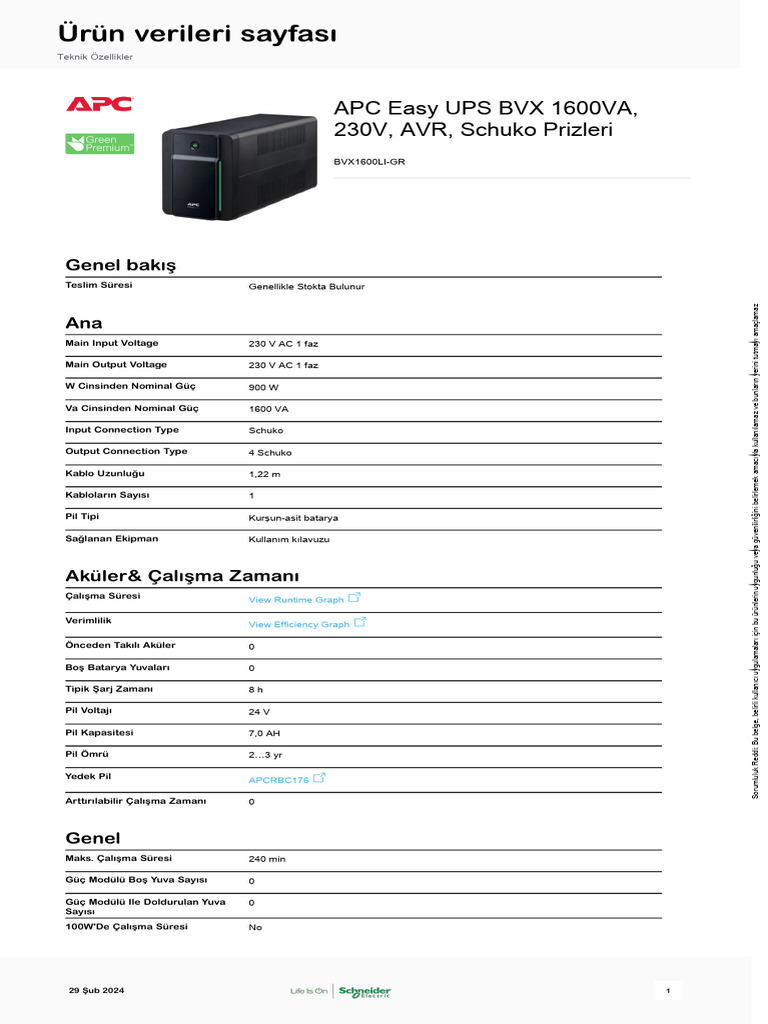 Schneider Electric - EasyUPS - BVX1600LI-GR | PDF