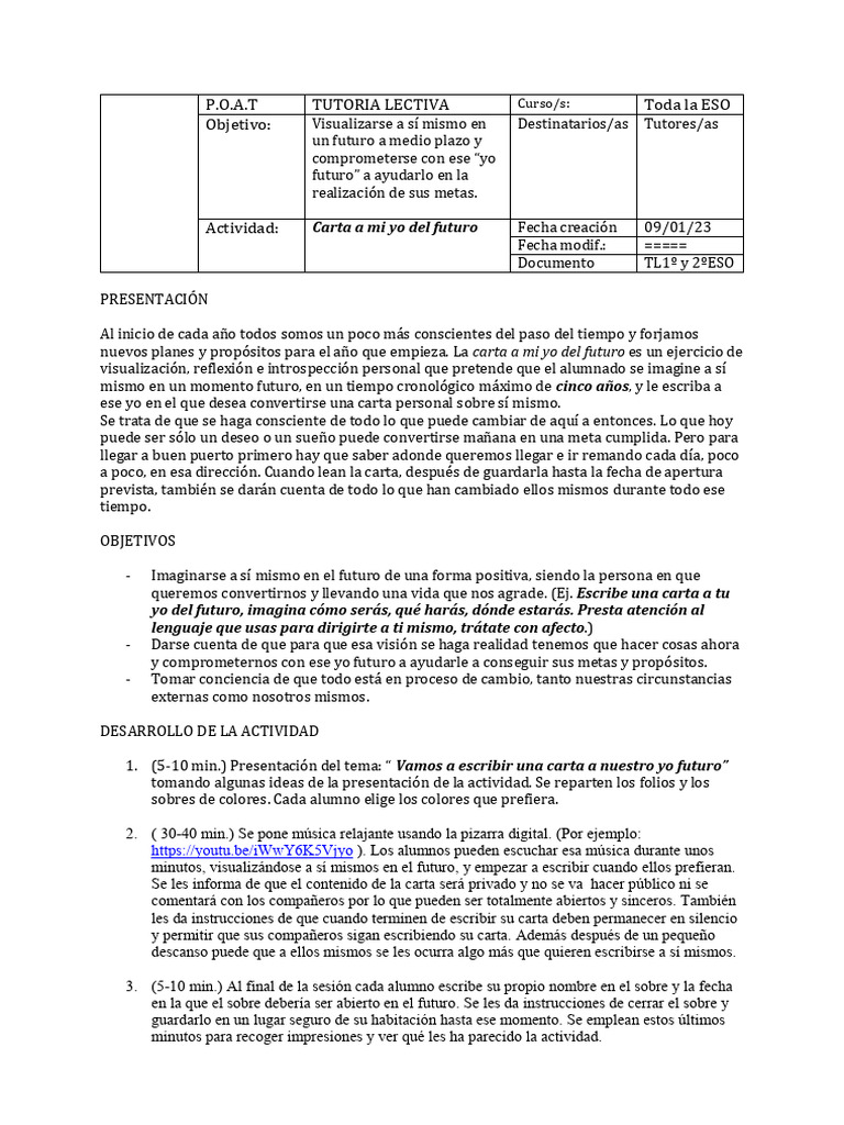 Carta a mi yo del futuro en ESO | PDF | Crecimiento personal y profesional