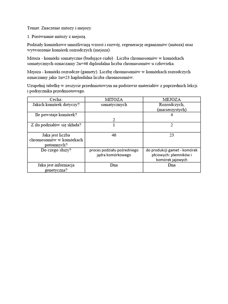 Biologia Mitoza I Mejoza | PDF