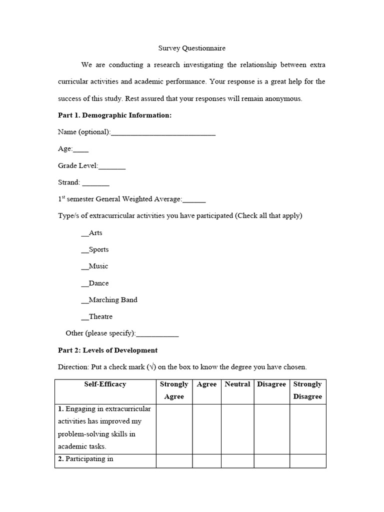 Survey-Questionnaire | PDF | Cognitive Science | Cognition