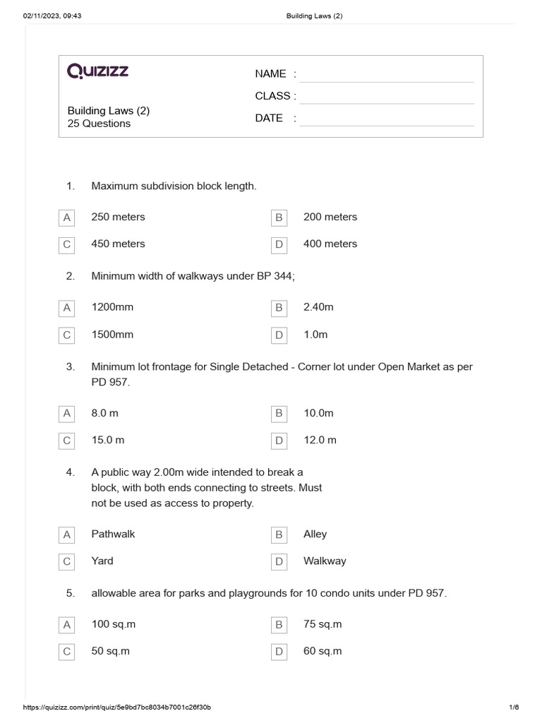 23-11-03 Building Laws (2) - Answer Keys | PDF | Land Lot