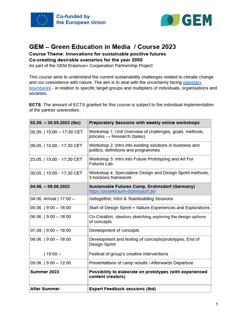GEM - Course-Description - Innovations For Sustainable Positive Futures | PDF | Sustainability ...