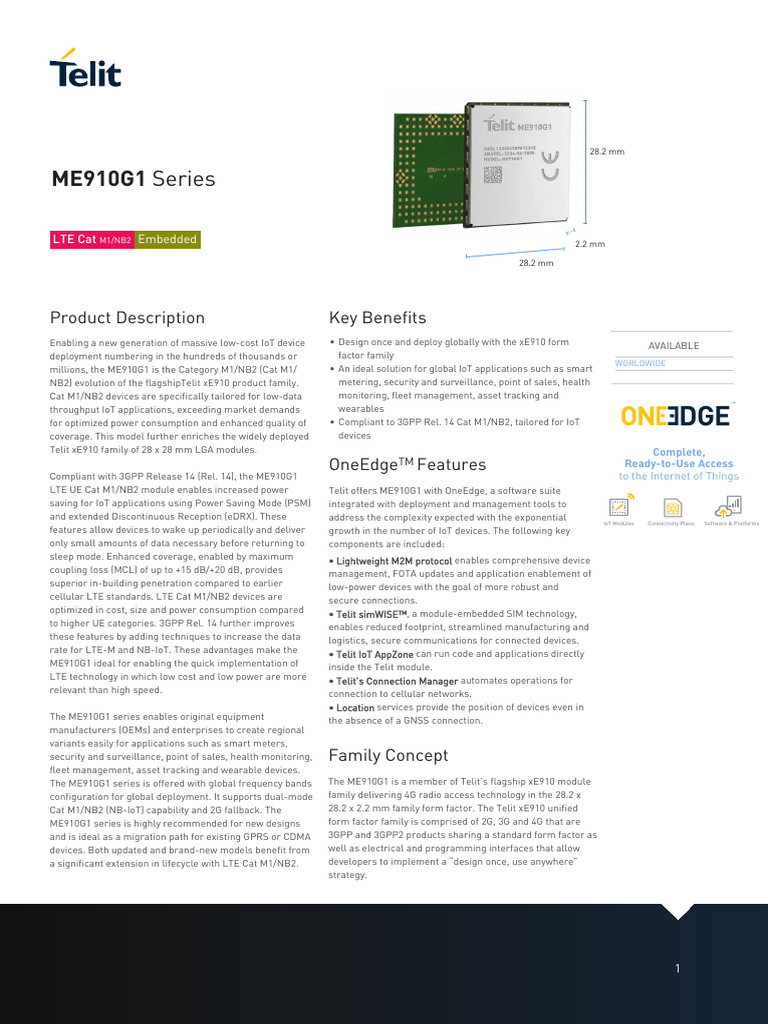 Telit Me910g1 Datasheet | PDF | Internet Of Things | Mobile Technology