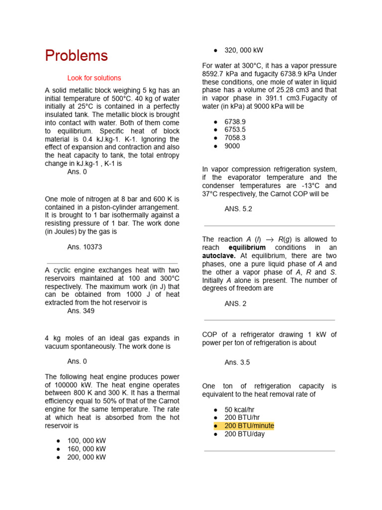 Thermodynamics Indiabix | PDF | Temperature | Heat