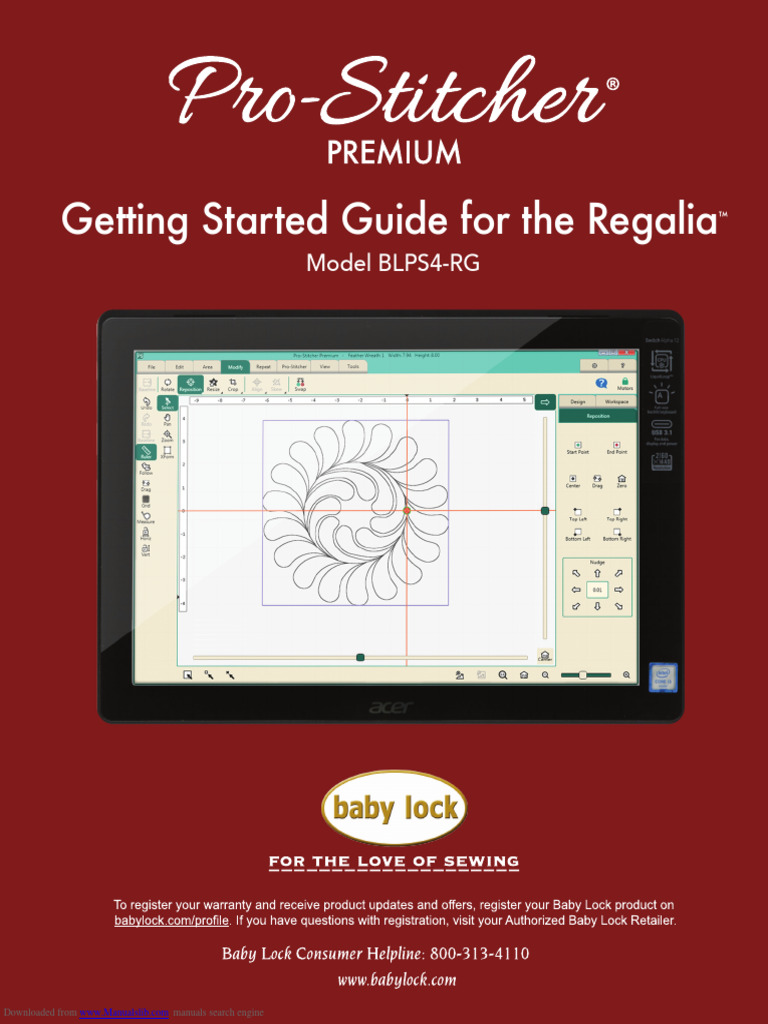 Baby Lock Regalia Pro-Stitcher Premium BLPS4-RG Getting Started | PDF | Electrical Connector | Usb