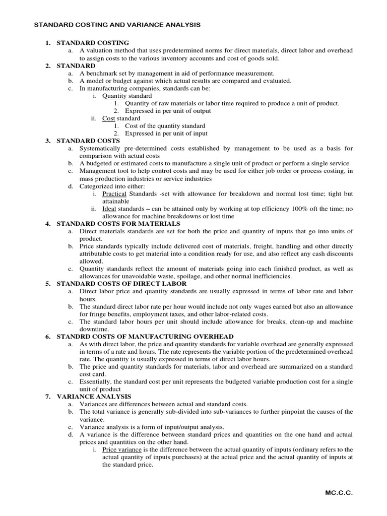 Standard Costing And Variance Analysis Pdf Labour Economics Cost