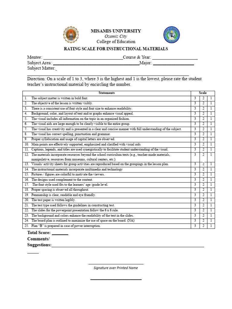 Instructional Materials Rating Scale | PDF | Cognition | Behavior ...