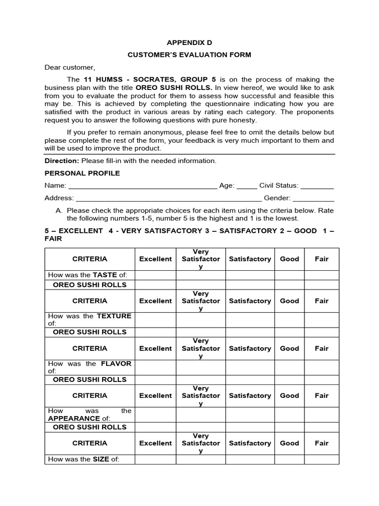 APPENDIX-D-CUSTOMERS-EVALUATION-FORM-1 | PDF