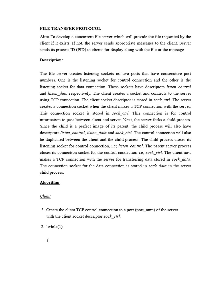 ftpalgo | PDF | Network Socket | Port (Computer Networking)