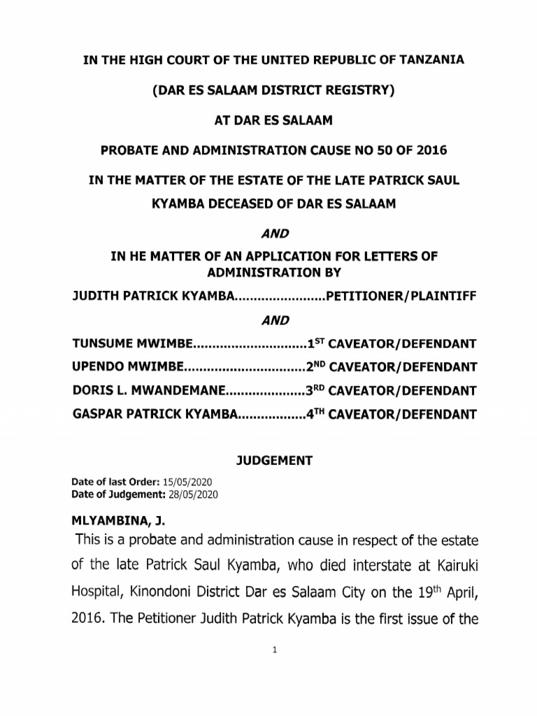 Inheritance Dispute Over Kyamba Estate | PDF | Probate | Convention On ...