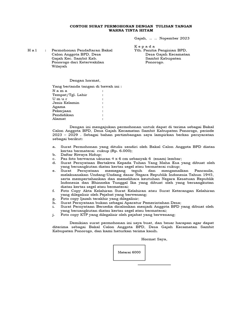 2) Contoh Permohonan BPD-1 | PDF