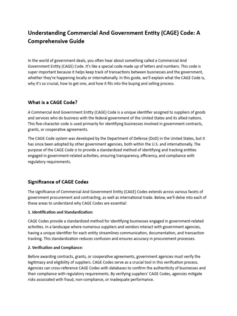 Understanding CAGE Codes for Government Contracts | PDF | Supply Chain ...