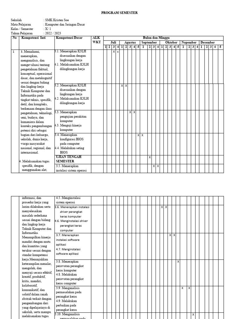 Print Promes Kls X SMSTR 1 2023-2024 | PDF | Komputer