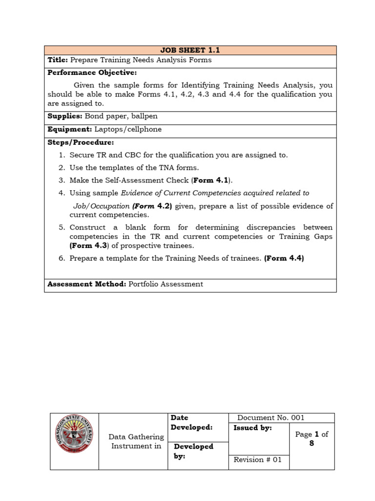 Job Sheet 1 Prepare Training Needs Analysis Forms | PDF | Electrical ...