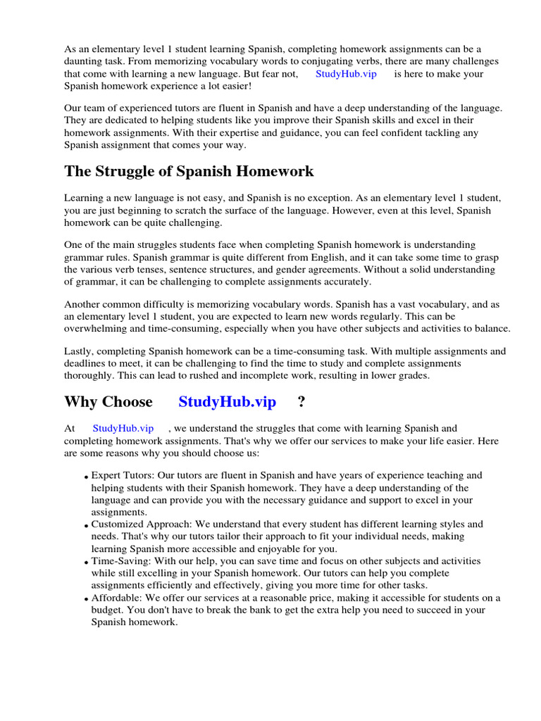 Spanish Homework Booklet Elementary Level 1 | PDF | Homework | Books