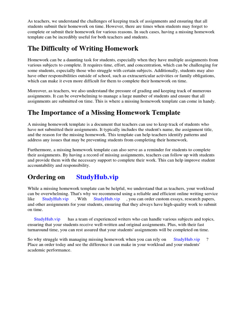 Missing Homework Template For Teachers | PDF | Homework | Safari (Web ...