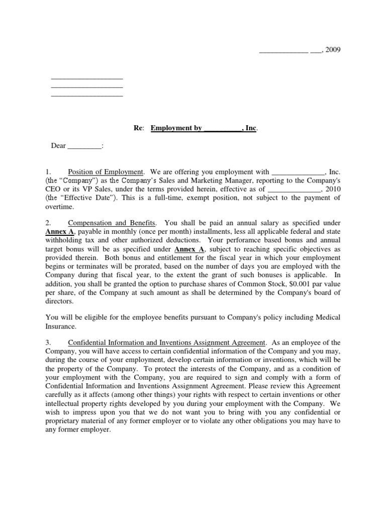 Employment Offer Template - 1 | PDF