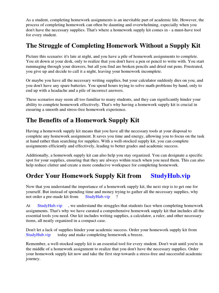 Homework Supply Kit | PDF | Homework