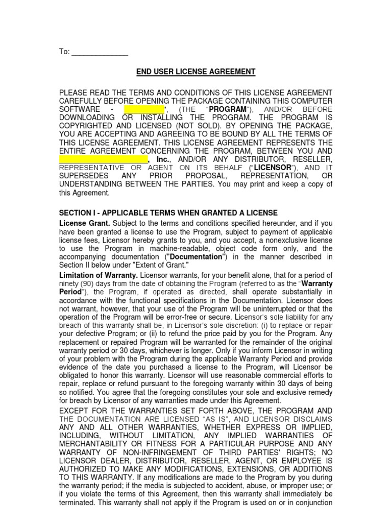 End User License Agreement Template-2 | License | Damages
