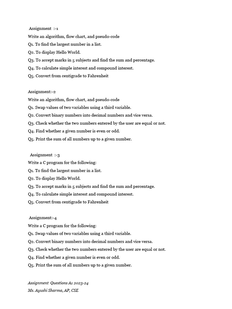 Assignments A1 | PDF | Programming | Computer Program