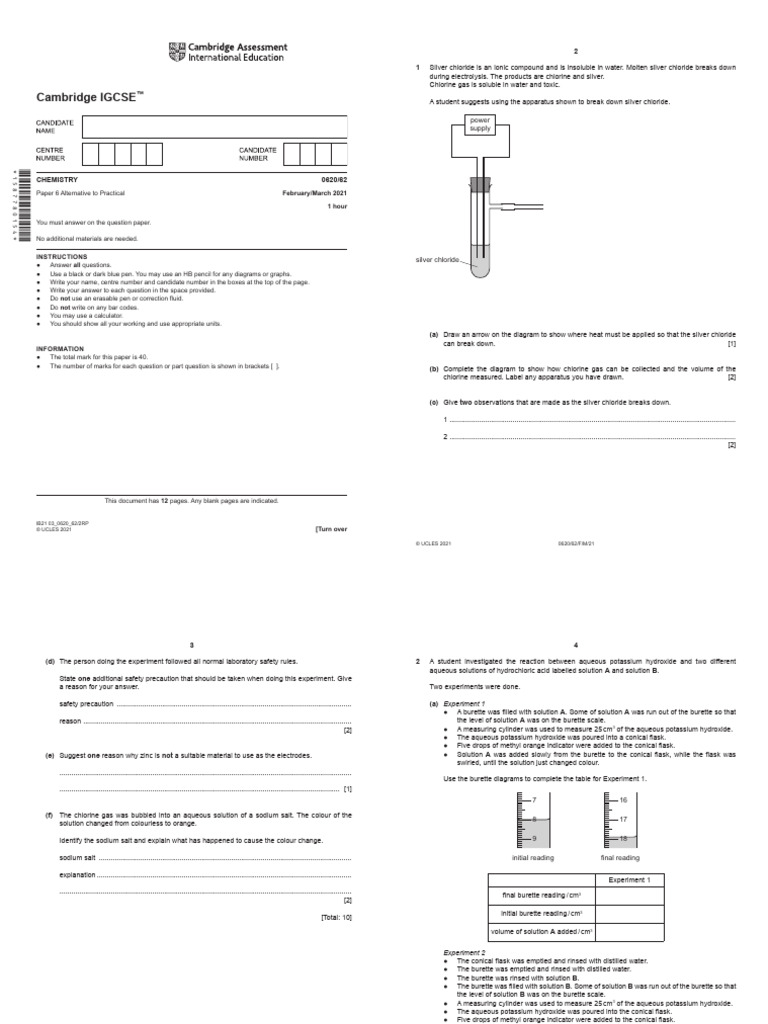 Chemistry 21-23 Paper 6 | PDF | Acid | Sodium Hydroxide