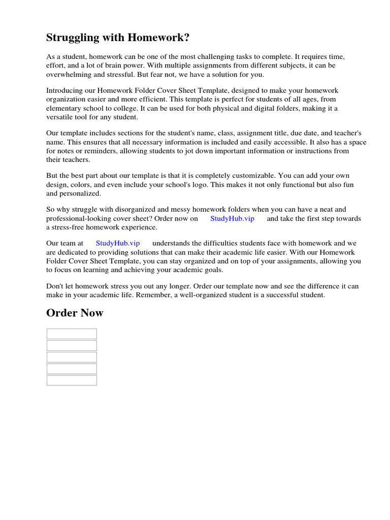 Homework Folder Cover Sheet Template | PDF | Essays | Academic Publishing