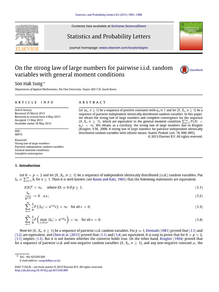2 On The Strong Law of Large Number For Pairwise I.I.D Random Variables With General Moment ...