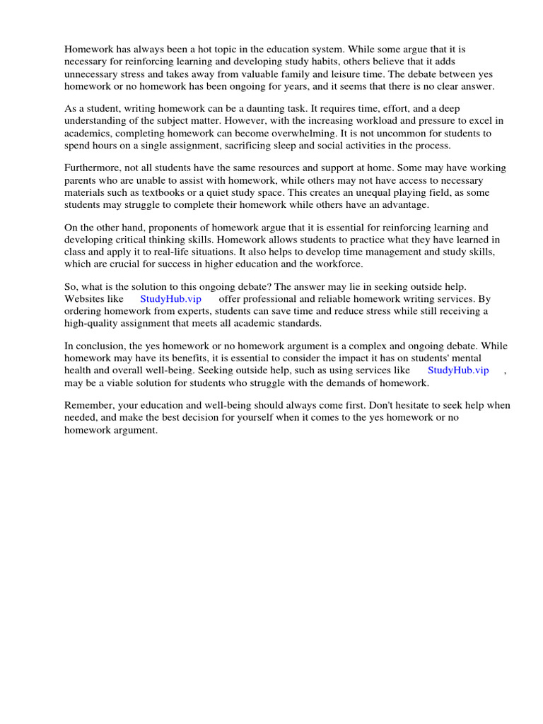 Yes Homework or No Homework Argument | PDF | Cost Of Living | Homework