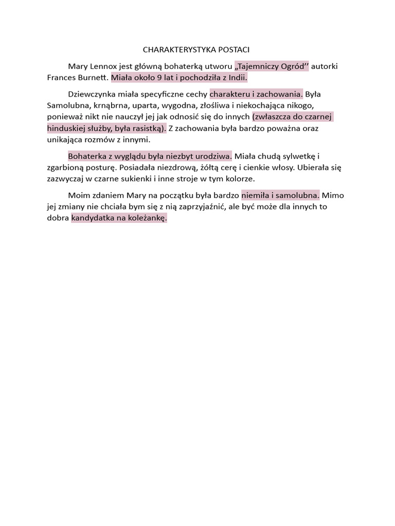 Charakterystyka Postaci | PDF